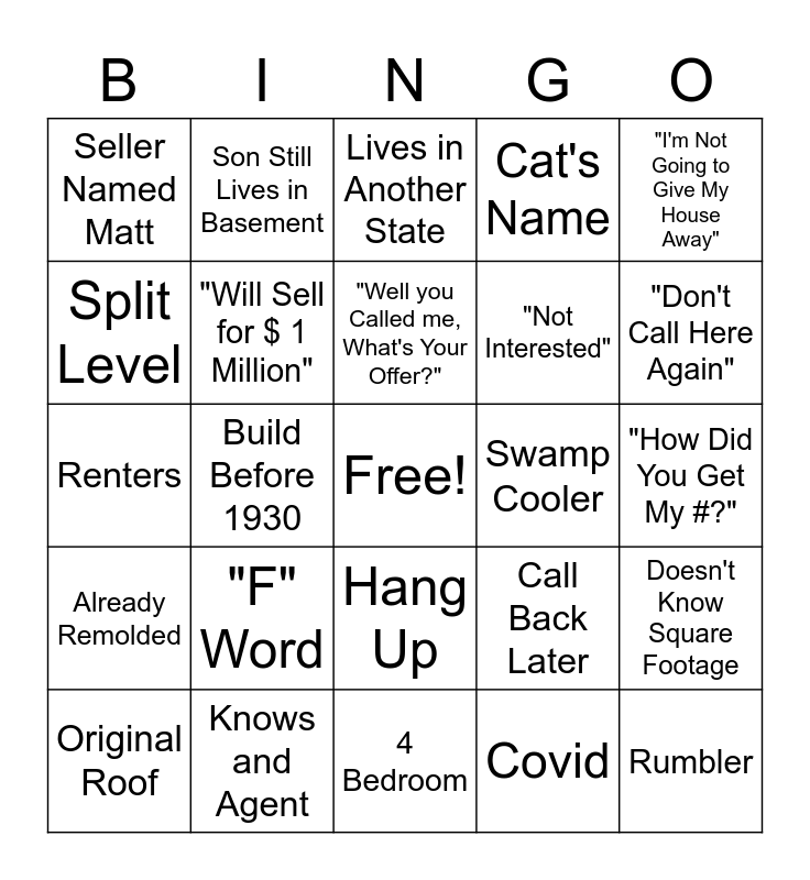 Cold Calling Bingo Card