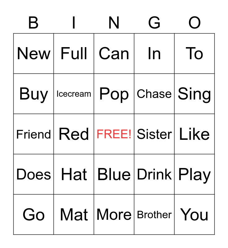 Word Bingo Card