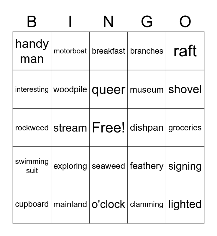Surprise Island Vocab Ch. 3-5 Bingo Card
