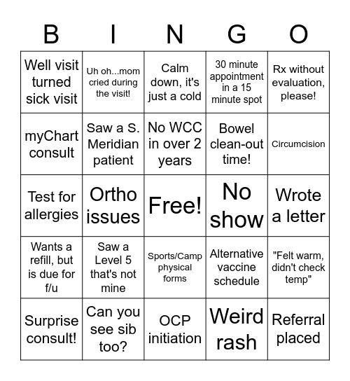 Provider BINGO Blackout! Bingo Card