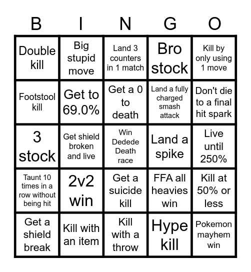 Smash Ultimate Bingo Card