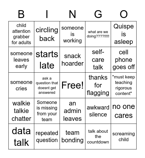 Staff Meeting Bingo Card