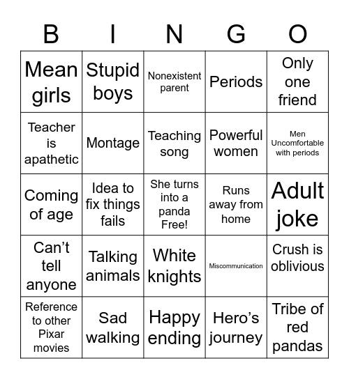 Pixar Bingo Card