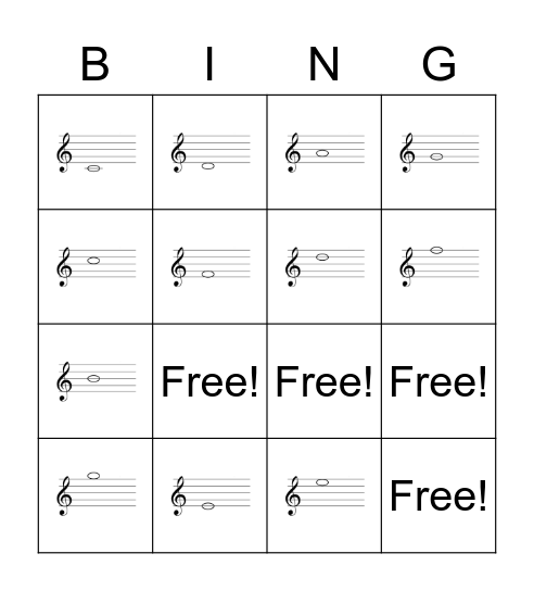 Music Note Names Bingo Card