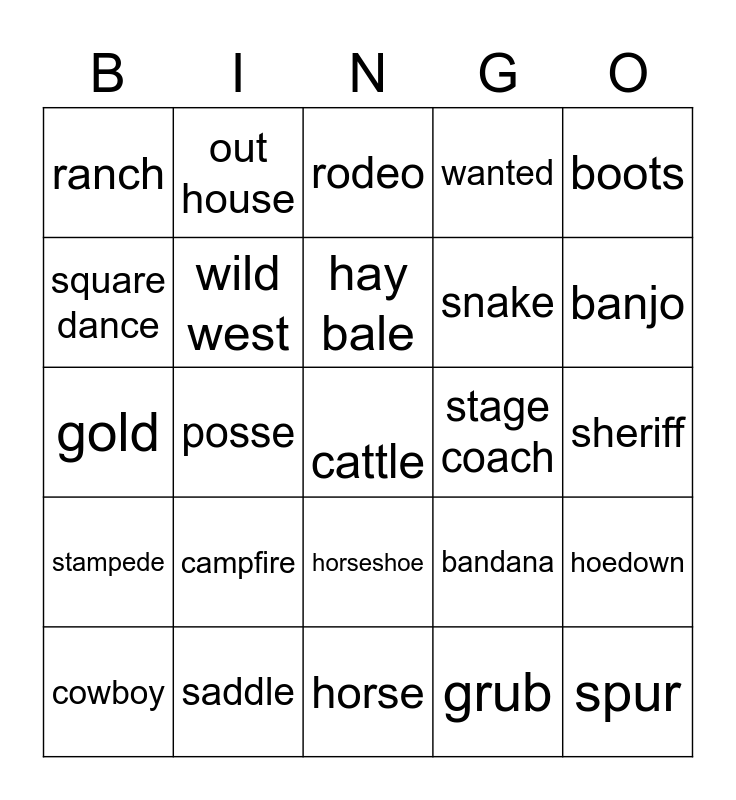Rodeo Bingo Card