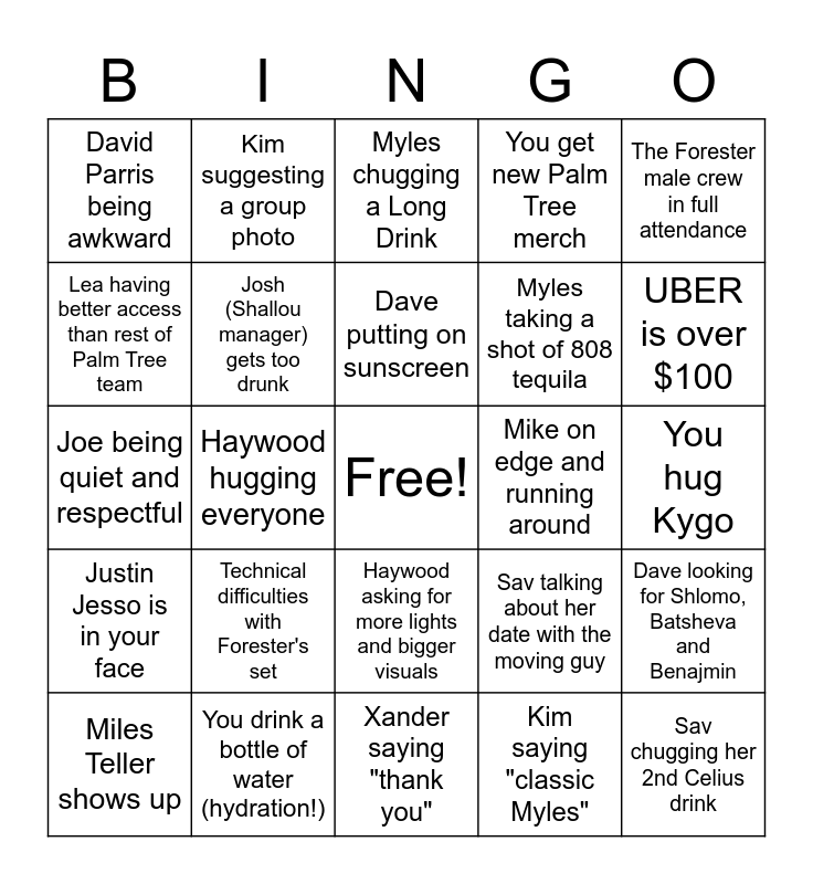 Palm Tree Festival - Hamptons Bingo Card