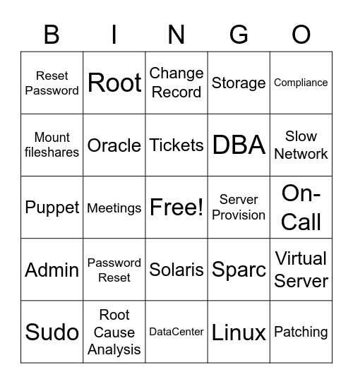 UNIX Systems Bingo Card