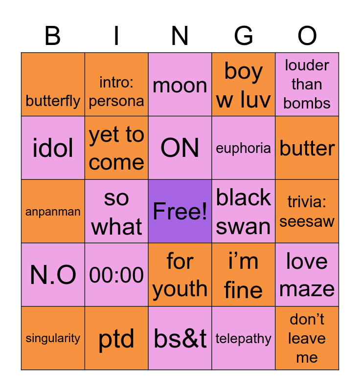 BTS BINGO🫶🏼 @pinkmulletjoon Bingo Card