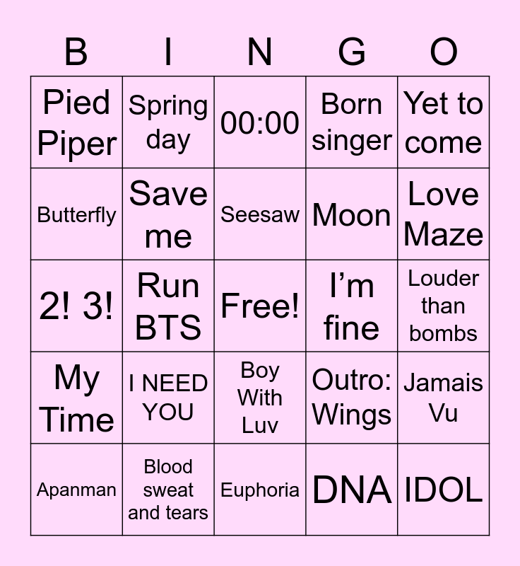 BTS Bingo Card