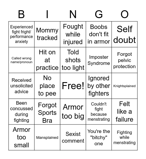 Women's Fighter Bingo Card