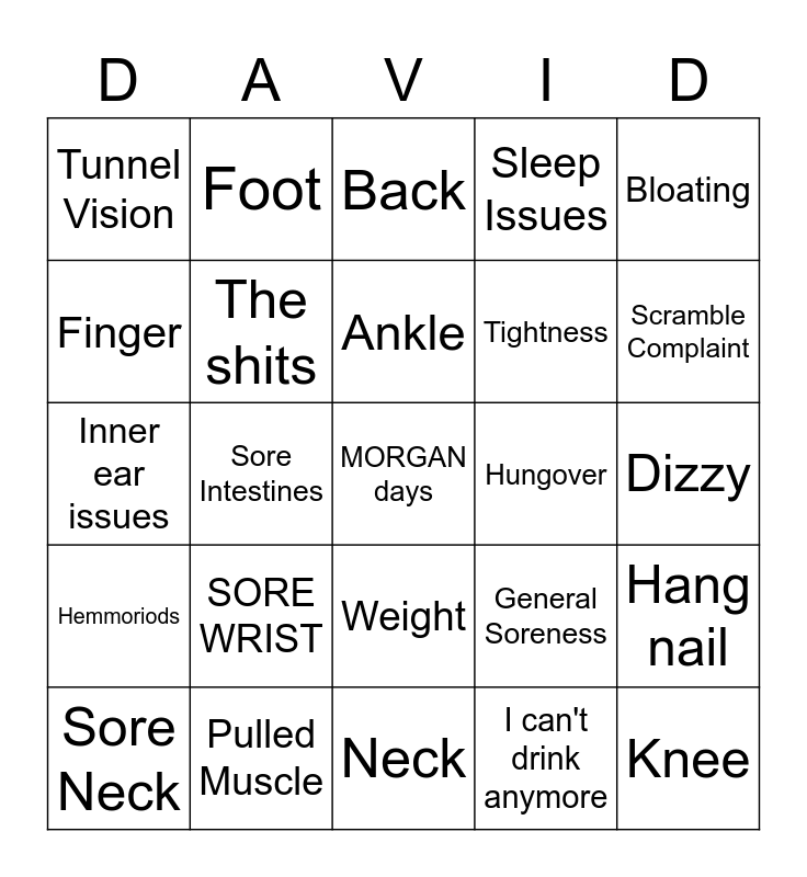 David Bingo Card