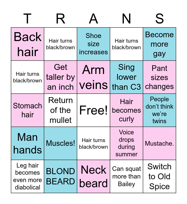 Finley’s Hormone Bingo Card