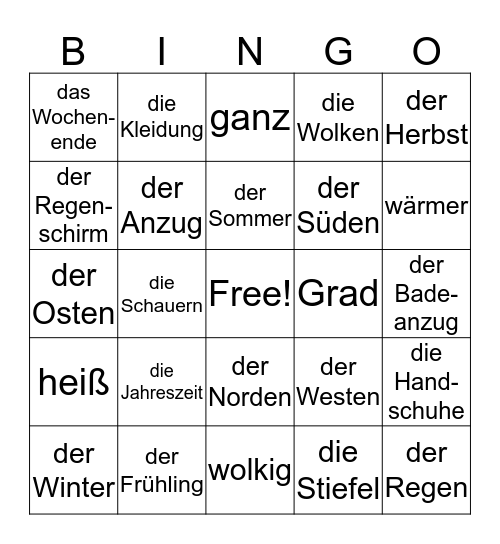 Das Wetter Bingo Card
