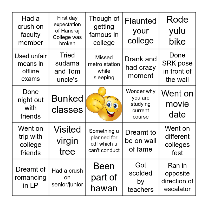 Fun time Bingo Card