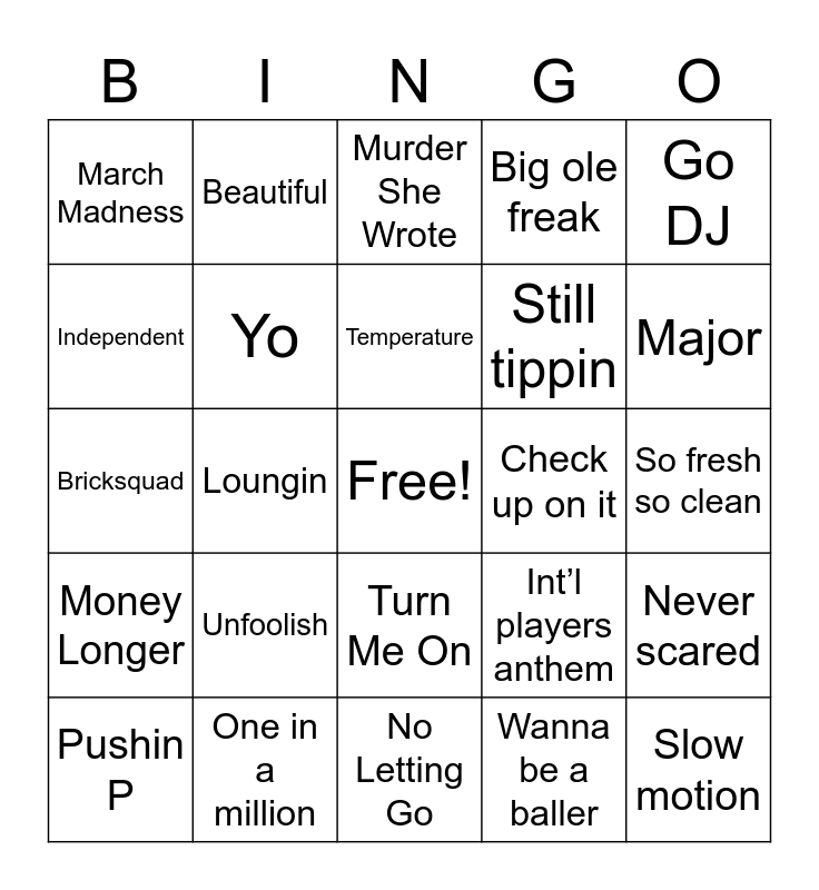Trap Bingo Card