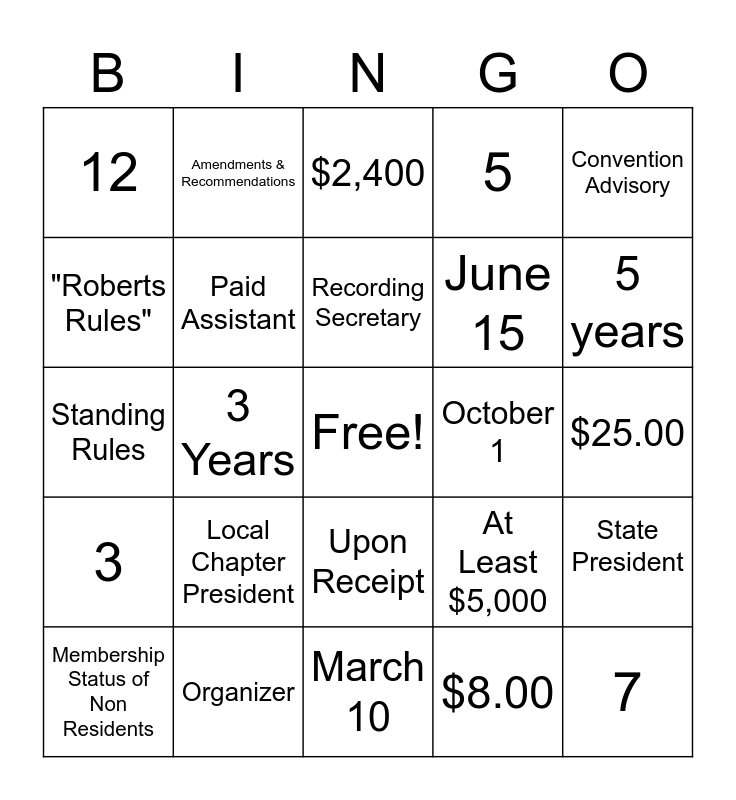 ILLINOIS BYLAWS BINGO 2021/2022 Bingo Card