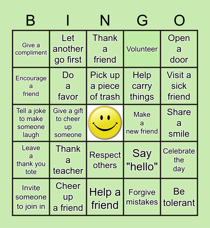 Acts of Kindness Bingo Card