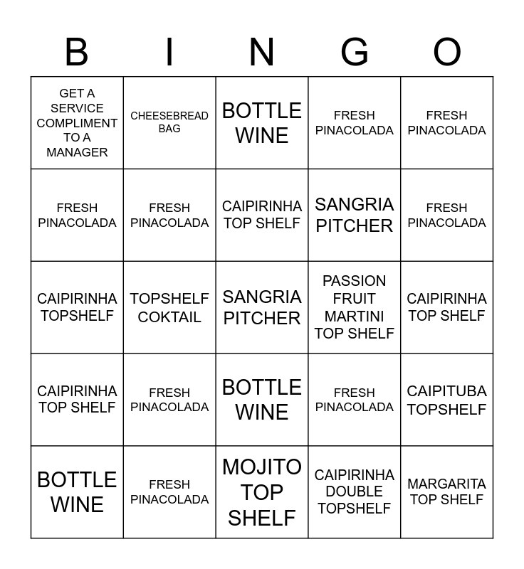Rodizio Grill Bingo Card