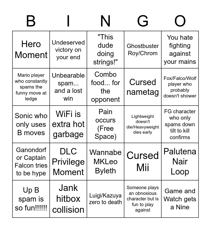 Smash Ultimate Bingo Card Bingo Card