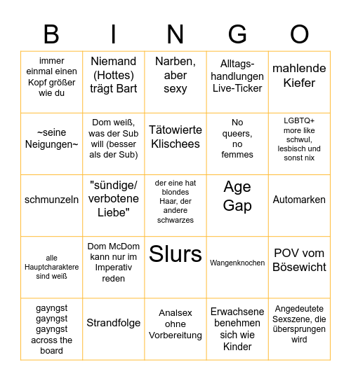 my bad fanfiction bingo Card
