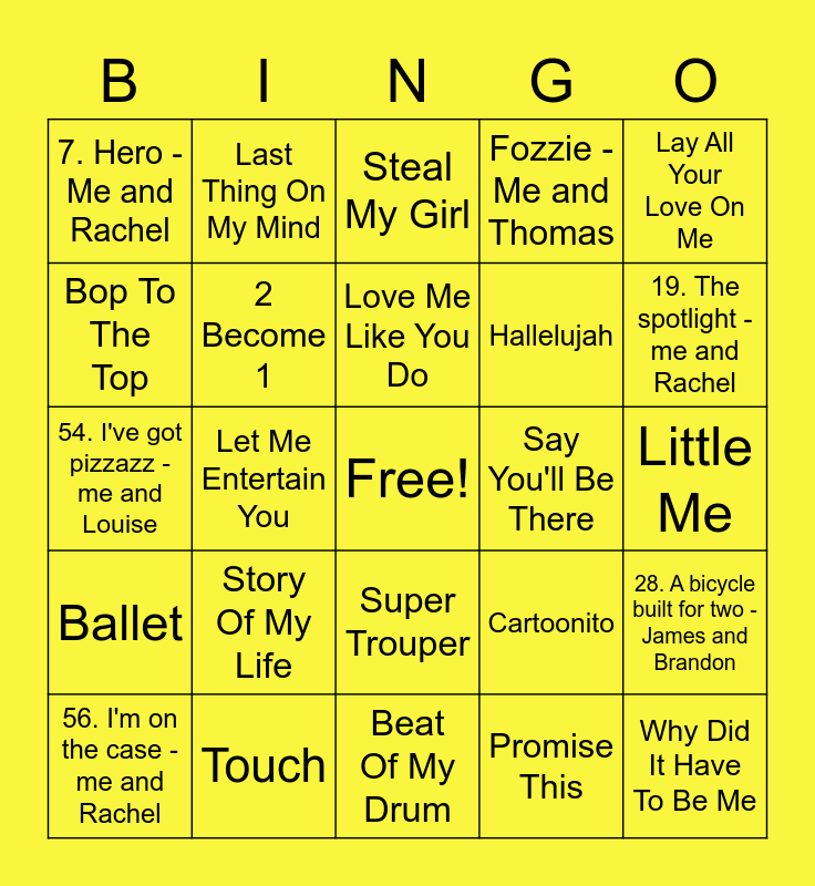 Yellow - Zuma Bingo Card