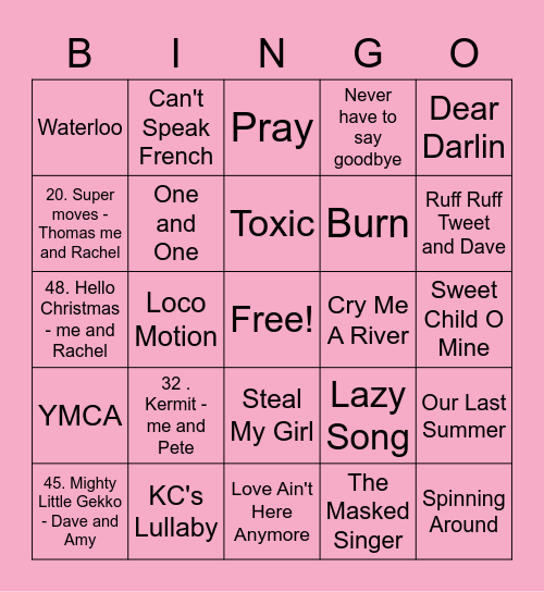Pink - Zuma Bingo Card