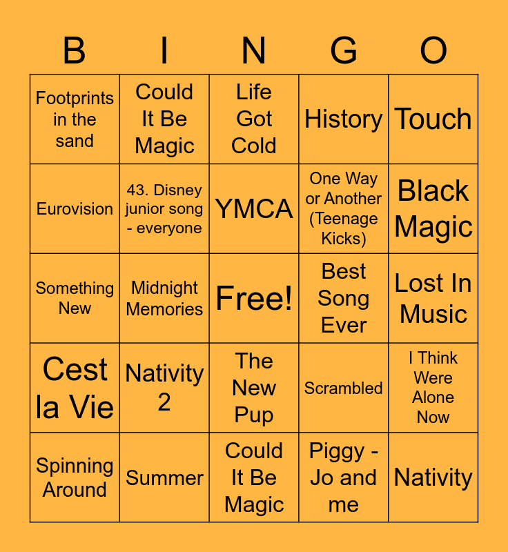 Orange - Zuma Bingo Card