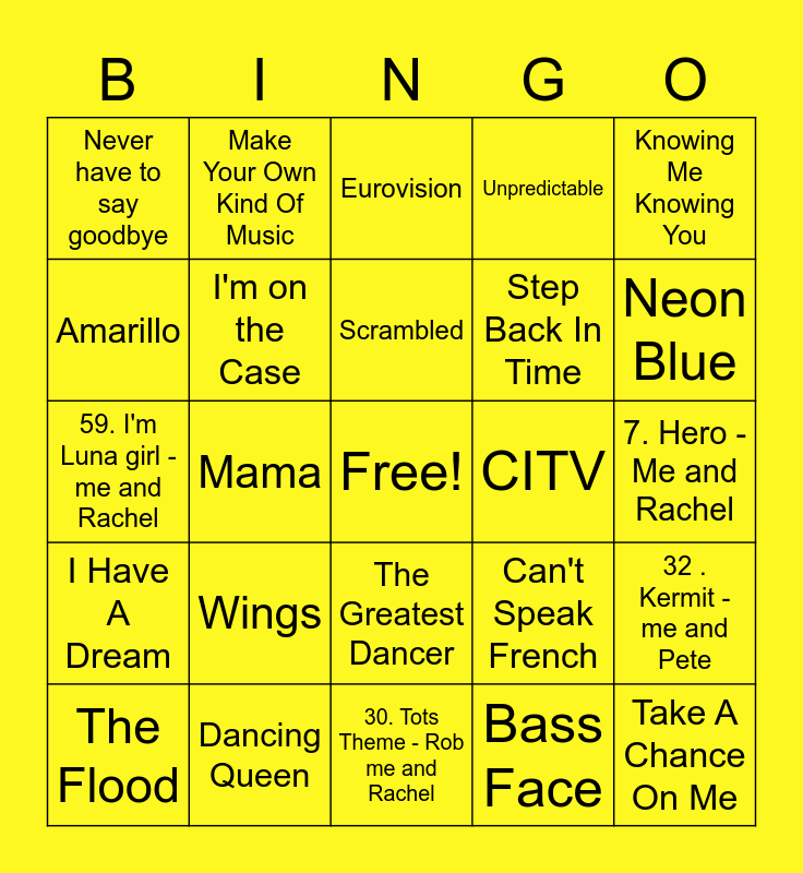 Yellow - Hayley Bingo Card
