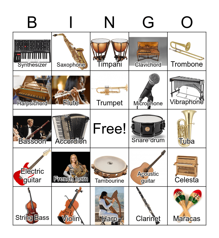Musical Instruments Bingo Card