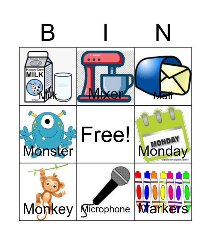 Letter "M" Bingo Card