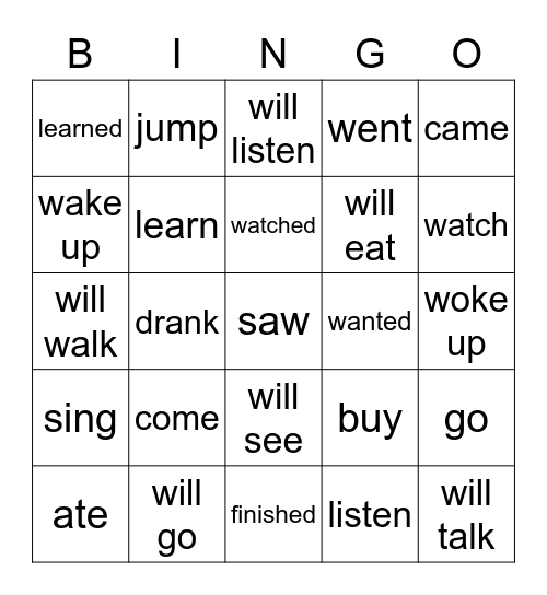 Regular and Irregular Verbs Bingo Card
