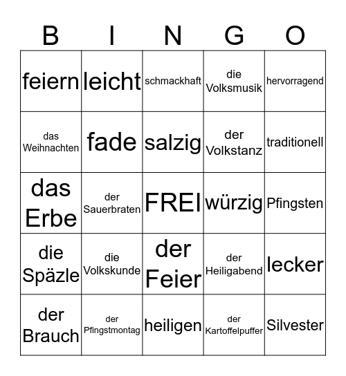Essen und Feiern Teil 2 Bingo Card