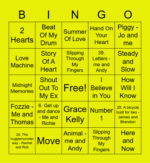 Yellow - Joanna Bingo Card