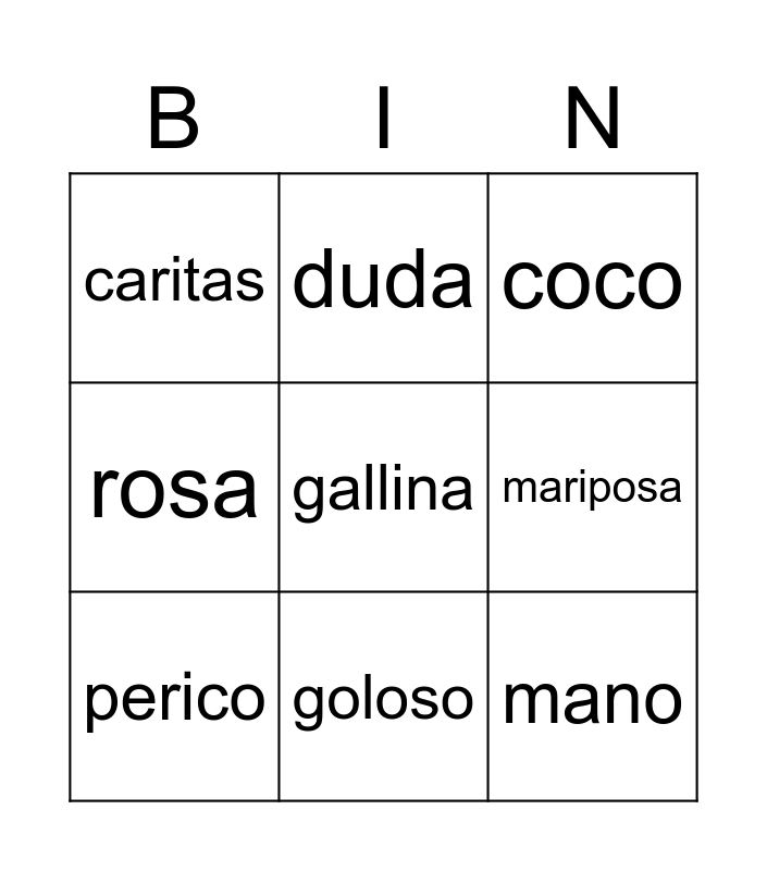 Bingo de palabras Bingo Card