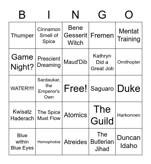 Dune! Bingo Card