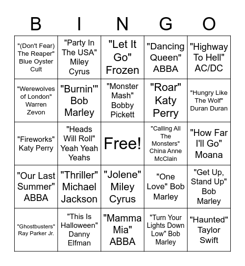 Music Bingo Card