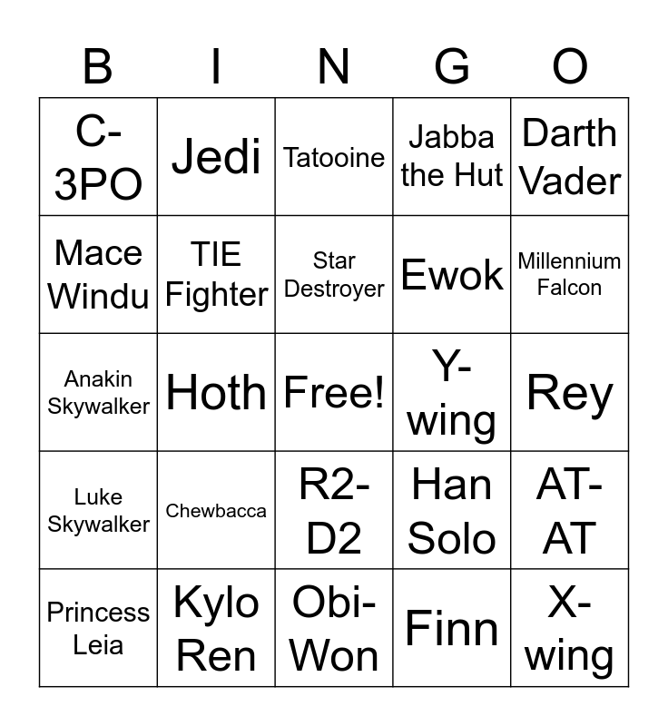 Star Wars Bingo Card