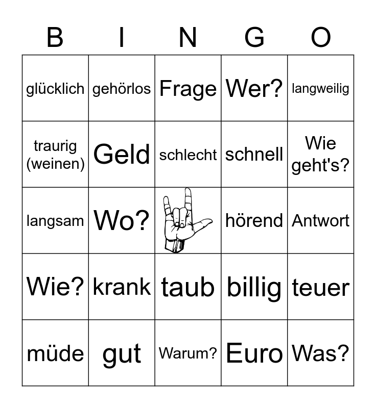 Deutschkurs Bingo Card