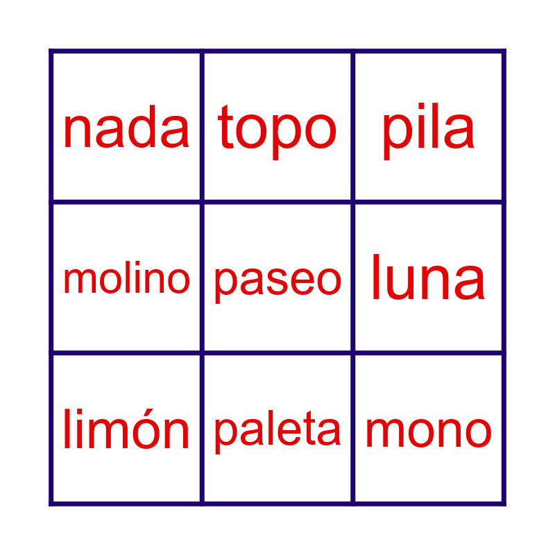 Bingo de Palabras Bingo Card