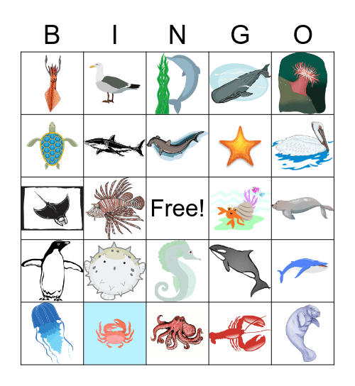 Sea Creatures Bingo Card