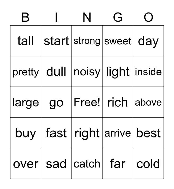 Antonyms Bingo Cards Game at Hayley Forster blog