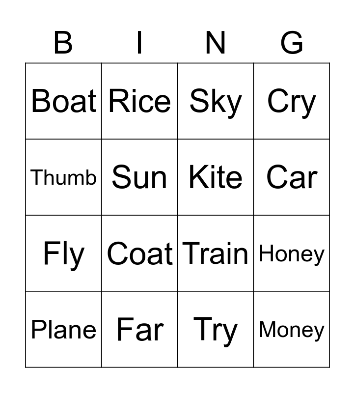 Rhyming Words Bingo Card