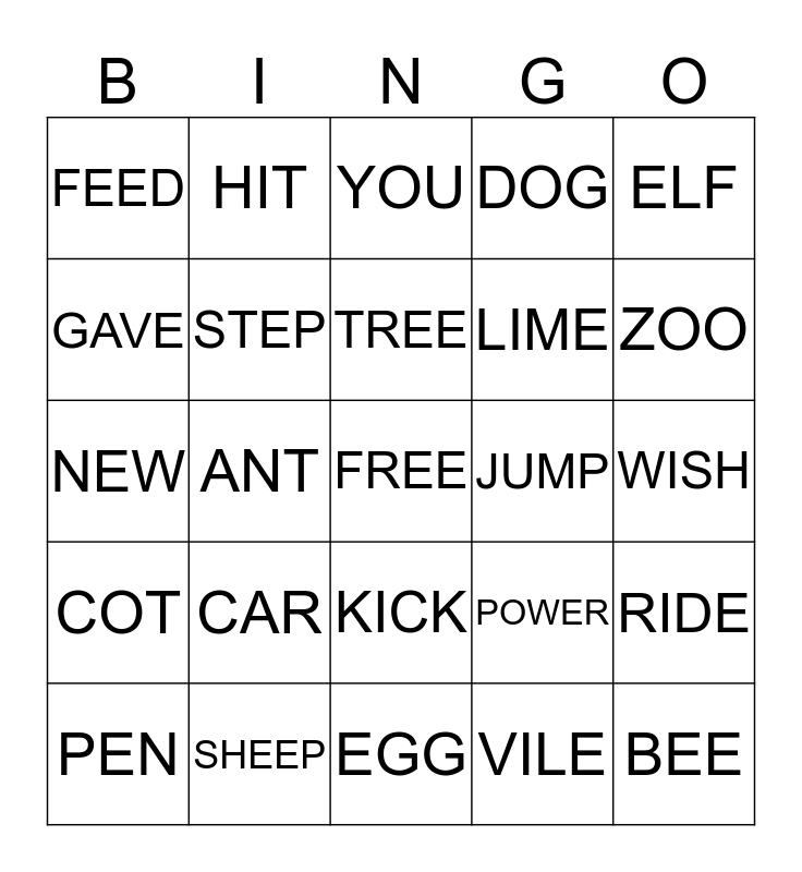 Rhyme Time Bingo Card