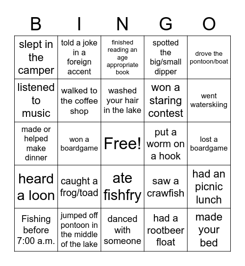 CABIN BINGO Card