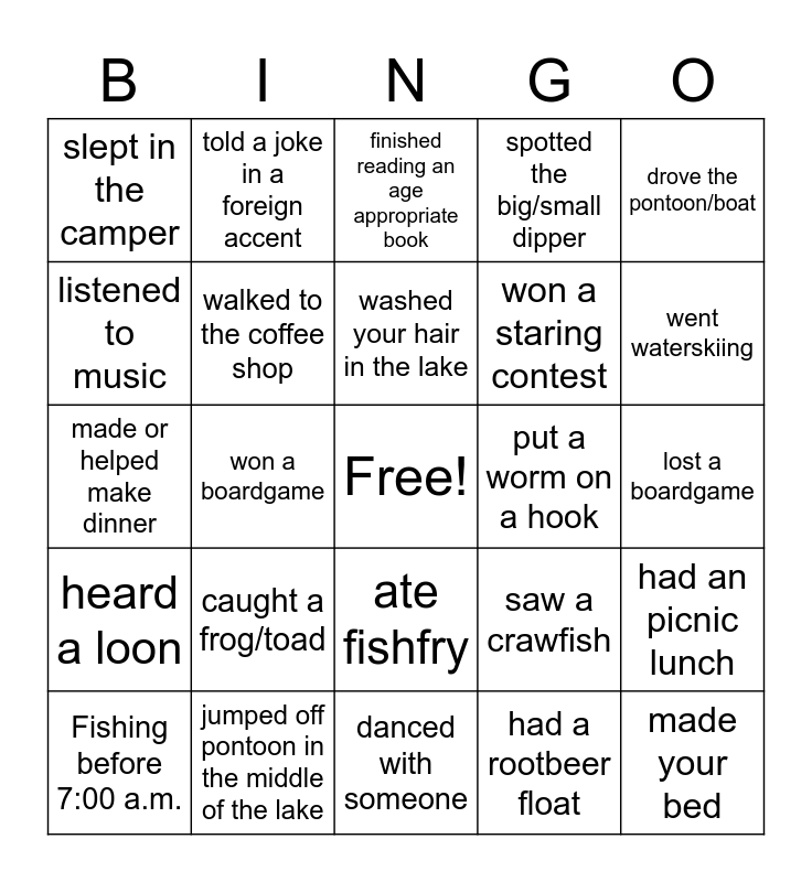 CABIN BINGO Card