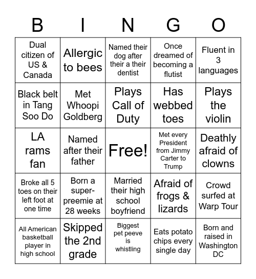 CSC Fun Facts Bingo Card