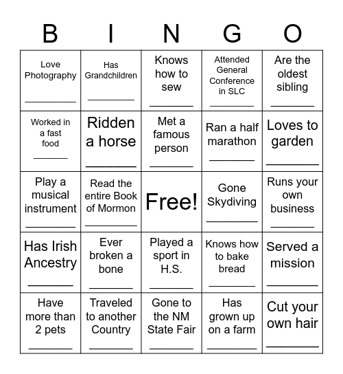 MNF Sister's Bingo Card Bingo Card