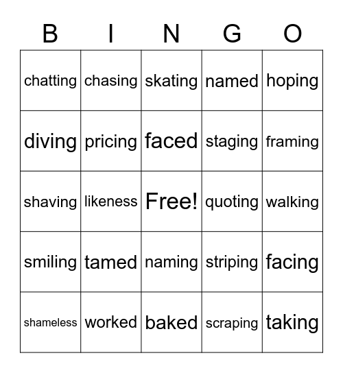 Double consonant/drop silent e Add ING Bingo Card