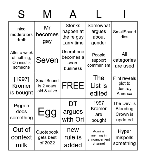Small Bingo Card
