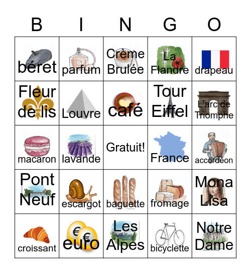 Bingo - La France Bingo Card